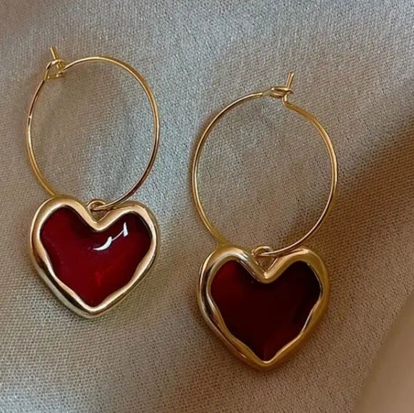 Jewelry | Red Heart Hoop Earrings | Poshmark